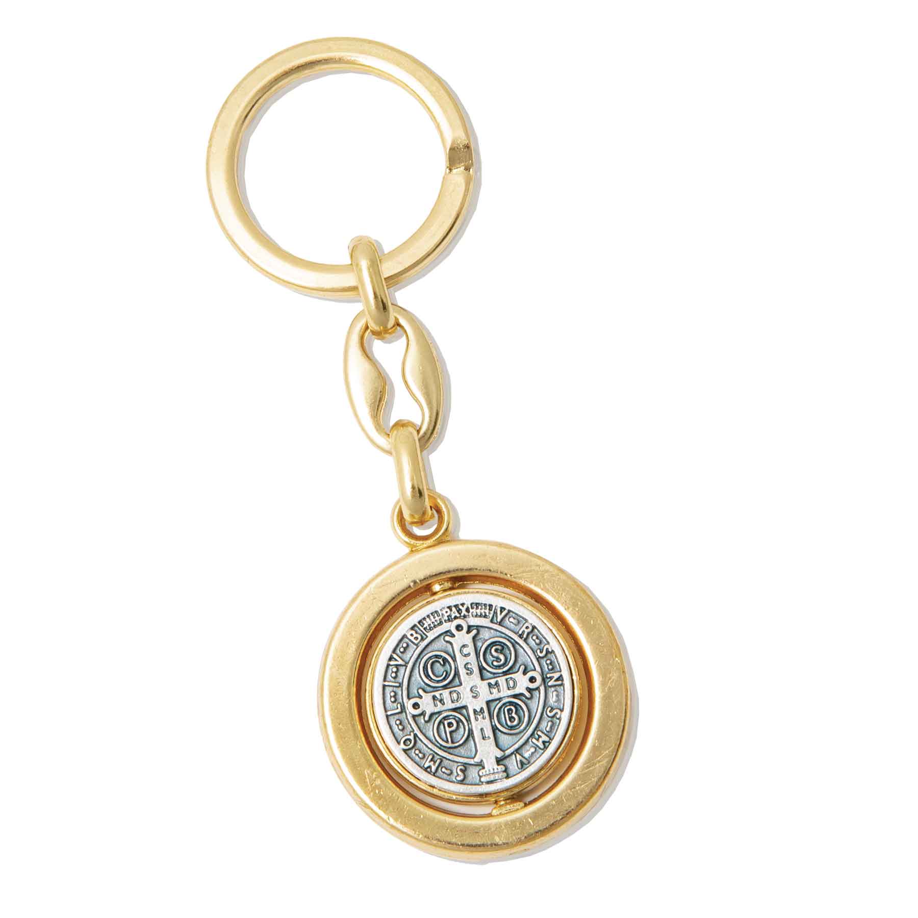 Gold Tone Spinning St. Benedict Key Chain | Creations and Collections